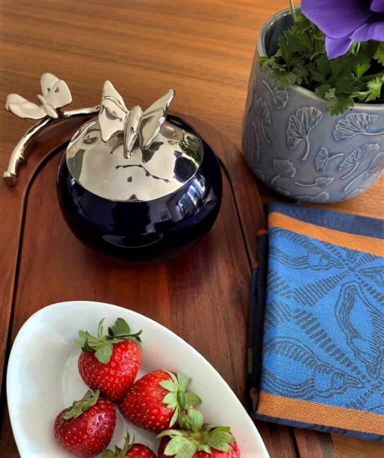 Butterfly Blue Glass Bowl w/Lid - Mary Jurek Design